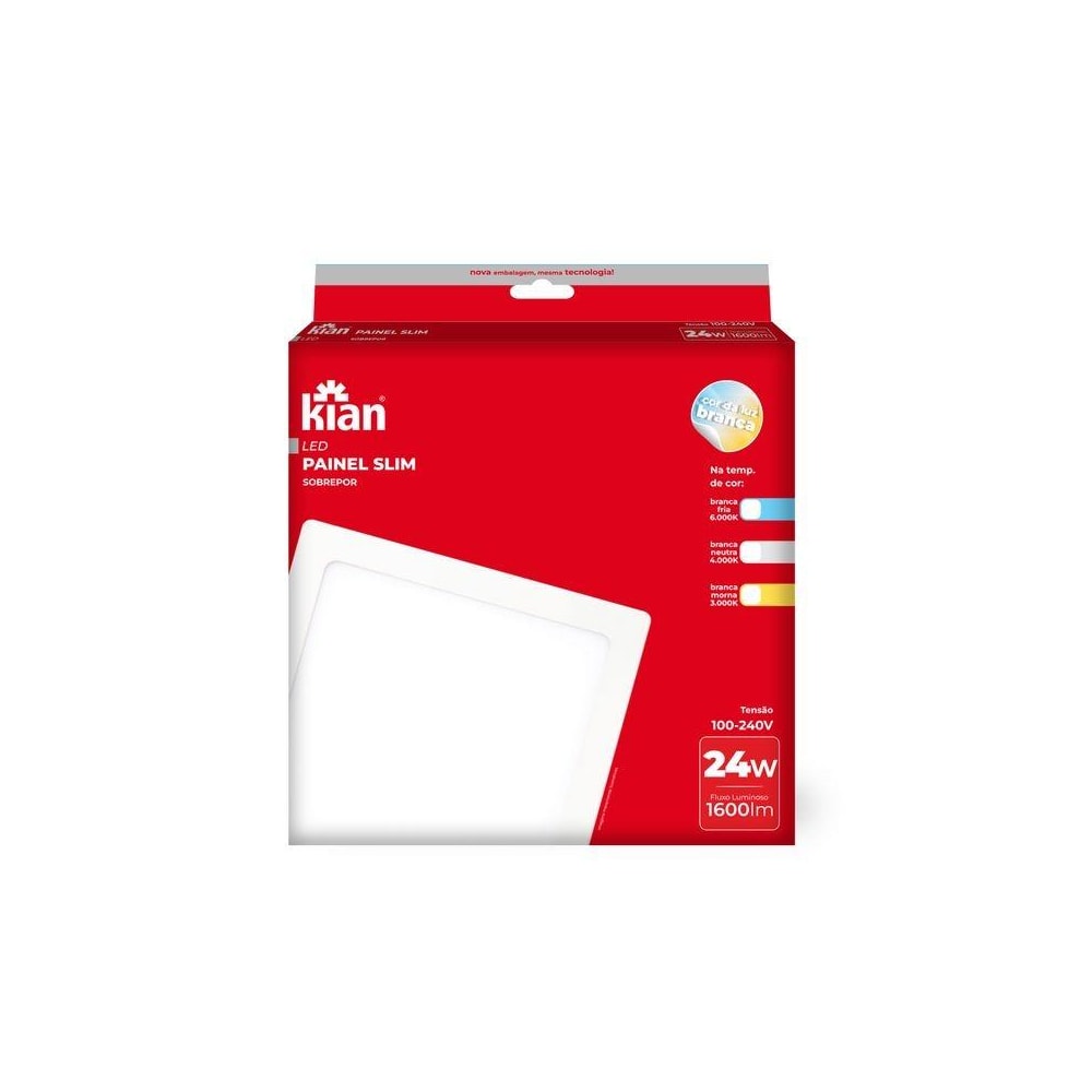 Painel Led Quadrado Sobrepor 24W 6.000K Branca Fria Bivolt 12766 Kian ...